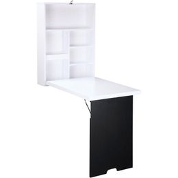 HOMCOM - Wandschreibtisch, klappbare Tischplatte, 5 Fächer, 60x94,5x147cm, Schwarz/Weiß - Schwarz+Weiß