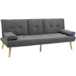 Schlafsofa im Skandi-Design, 3-Sitzer-Sofa, 2 Kissen, Grau + Natur - Dunkelgrau - HOMCOM