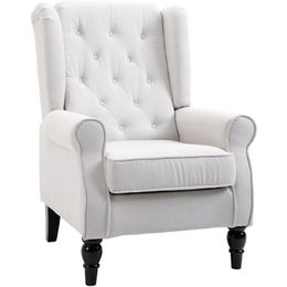 HOMCOM Ohrensessel Relaxsessel Sessel, Vintage-Design, Knopfheftung, gedrechselte Beine, 74 cm x 86 cm x 102 cm, Cremeweiß - Cremeweiß
