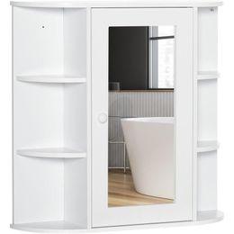 HOMCOM - Spiegelschrank Badschrank Badezimmerschrank, 8 Fächer, Spiegeltüren, wasserbeständig, 66 cm x 17 cm x 63 cm, Weiß - Weiß
