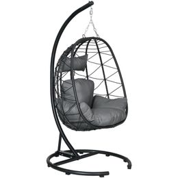Outsunny Hängesessel Outdoor Hängesessel Egg Chair, wetterbeständig, inkl. Polster, 102 cm x 102 cm x 195 cm, Dunkelgrau - Schwarz