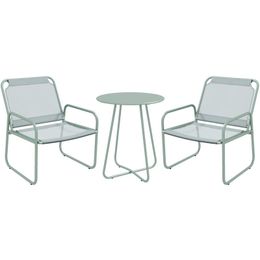 Outsunny 3-teiliges Gartenmöbelset, 2 Stühle mit atmungsaktivem Stoffbezug, 1 runder Tisch Ø60 cm, Grün - Grün