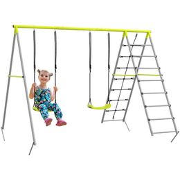 Outsunny Kinderschaukel-Set, mit Kletternetz und Sprossenleiter, für Kinder 3-8 Jahre, Stahlgestell, Grün - Grün