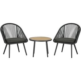 Outsunny 3-teiliges Bistro-Set aus PE-Rattan, wetterbeständig, 1 Tisch, 2 Stühle, 63 cm x 62 cm x 82 cm, Dunkelgrau - Dunkelgrau