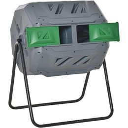 Kompostbehälter mit 2 Behältern, 160 l Fassungsvermögen, drehbar, 71 cm x 65 cm x 96 cm, Grau + Grün + Schwarz - Grau - Outsunny