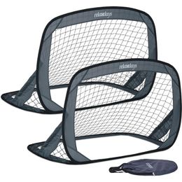 Pop Up Tore 2er Set, faltbare Fußballtore für den Garten, Kindertore mit Tasche, HxBxT: 78 x 121 x 80 cm, grau - Relaxdays