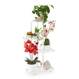 Blumentreppe Metall, 4-stufige Blumenetagere, draußen & drinnen, hbt: 81 x 44 x 24,5 cm, Pflanzenregal, weiß - Relaxdays