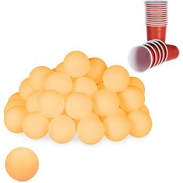 Beer Pong Bälle, 48 Stück, Tischtennisbälle aus Kunststoff, ohne Aufdruck, Ping Pong Bälle 38 mm ø, orange - Relaxdays