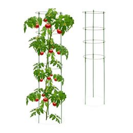 Relaxdays Rankhilfe, 2er Set, Tomatensäule für Garten & Balkon, 120 cm, je 4 Ringe, Pflanzstäbe Eisen & Kunststoff, grün