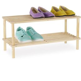 Schuhregal Holz, schmaler Schuhständer mit 2 Ebenen, bis zu 4 Paar Schuhe, h x b x t: 29,5 x 63 x 26 cm, natur - Relaxdays