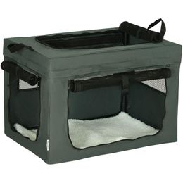 PawHut Transportbox, faltbar, 3 Eingänge, Innenkissen, für Hunde und Katzen bis 4 kg/40 cm, grau - Grau