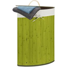 Eckwäschekorb Bambus, faltbare Wäschebox 60 l, platzsparend, Wäschesack Baumwolle, hbt 65 x 49,5 x 37 cm, grün - Relaxdays