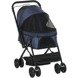 PawHut Hundewagen Hundebuggy klappbar, 1 Korb, 2 Bremsen, inkl. Sicherheitsleine, Blau - Blau