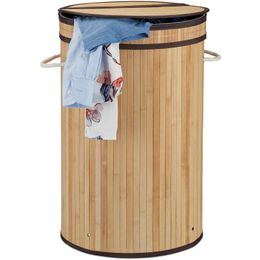 Wäschekorb Bambus, runder Wäschesammler mit Klappdeckel, 65 l, faltbare Wäschetonne, rund ø 40 cm, natur - Relaxdays