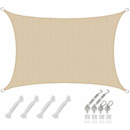 AMANKA - 3x5 uv Sonnensegel Rechteckig Atmungsaktiv - Sonnenschutz Segel mit Befestigung - beige