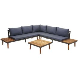 Neuwertig] Garten-Garnitur HHG 082, Garnitur Sitzgruppe Lounge-Set Sofa, Akazie Holz MVG-zertifiziert, grau - grey