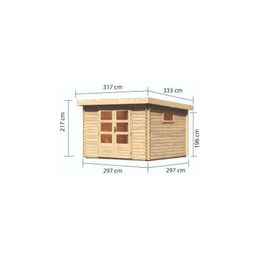 Karibu Woodfeeling Gartenhaus Trittau 372x282 aus Holz in Naturbelassen Gartenhütte Wandstärke: 40 mm Inklusive: Schleppdach Geräteschuppen - Naturbelassen