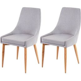 Neuwertig] 2er-Set Esszimmerstuhl HHG 195 ii, Stuhl Küchenstuhl Retro Design Stoff/Textil grau - grey