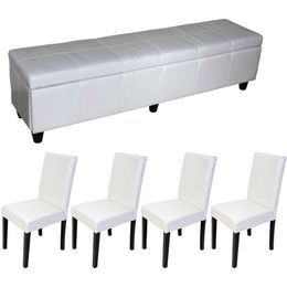 HHG [NEUWERTIG] Garnitur Sitzgruppe Bank mit Aufbewahrung Kriens XXL+4 Stühle Littau, Leder weiß - white
