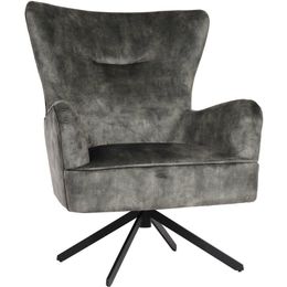 [NEUWERTIG] Lounge-Sessel HHG-262, Cocktailsessel Polstersessel Relaxsessel, drehbar, vintage Samt Metall grau-grün - grey