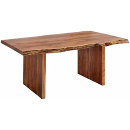 Massivmöbel24 Baumtisch mit Ansteckplatte Akazie 240-300x110x78cm walnuss lackiert freeform 201 - dunkelbraun