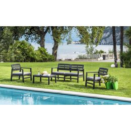 Outdoor-Lounge-Set Massa, Gartengarnitur mit 2 Sesseln, 1 Sofa und 1 Couchtisch, Innen- und Außensitzgruppe mit Kissen, 100 % Made in Italy,