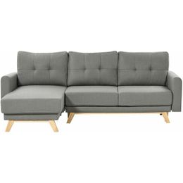 Beliani 3-Sitzer Ecksofa Grau Stoffbezug mit Chaiselongue Rechtsseitig Schlaffunktion L-Form Steppung Skandi Schlafsofa Wohnzimmer Ausstattung