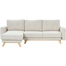 Beliani 3-Sitzer Ecksofa Hellbeige Stoffbezug mit Chaiselongue Rechtsseitig Schlaffunktion L-Form Steppung Skandi Schlafsofa Wohnzimmer Ausstattung - Beige