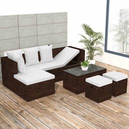 LONGZIMING 4-tlg. Garten-Lounge-Set mit Auflagen Poly Rattan Braun