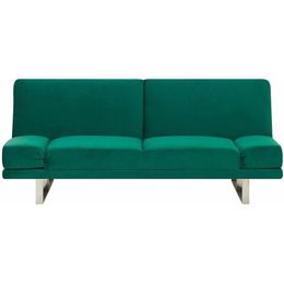 Beliani Sofa Grün Polsterbezug Samtstoff 2-Sitzer Schlaffunktion Verstellbare Armlehnen Skandinavisch Modern Wohnzimmer - Silber