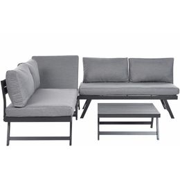 Beliani - Gartenset Grau Aluminium Polyester 5-Sitzer 2 Sofas und Tisch Einstellbare Rückenlehne Terrasse Garten Outdoor Modern - Grau