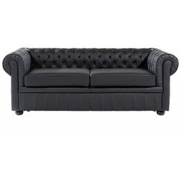 Beliani Sofa Schwarz Echtleder 3-Sitzer Chesterfield Stil Glamourös Wohnzimmer