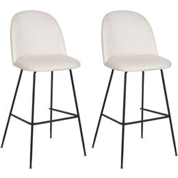 Beliani - Barstühle 2er Set Cremeweiß aus Samtstoff Schwarze Metall Beine Glamour Look Modern für Esszimmer Wohnzimmer Theke - Weiß