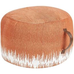 Beliani Pouf Orange u. Weiß aus Baumwolle 50 x 30 cm Rund Handgefertigt mit Griff Sitzhocker Bodenkissen für Wohnzimmer Schlafzimmer Kinderzimmer