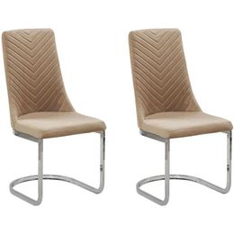 Beliani - Freischwinger Stuhl 2er Set Beige Samtstoff mit hoher Rückenlehne Metallgestell Modernes Design für Ess-, Wohn- und Arbeitszimmer - Silber