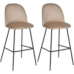 Beliani - Barstühle 2er Set Taupe aus Samtstoff Schwarze Metall Beine Glamour Look Modern für Esszimmer Wohnzimmer Theke - Beige