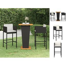 vidaXL Garten-Essgruppe 3-tlg Gartenbar-Set mit Kissen Polyrattan Schwarz Sitzgruppe Set