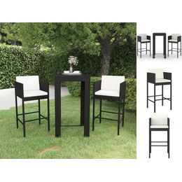 vidaXL Garten-Essgruppe 3-tlg Gartenbar-Set mit Kissen Polyrattan Schwarz Sitzgruppe Set