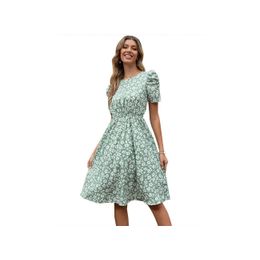 RUZU UG Dirndl Frühling und Sommer Lässiges Strand-Rüschenkleid mit Chiffon-Print (1-tlg)