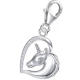 Goldene Hufeisen Charm Herz Pferd Herz Einhorn Karabiner Charm Anhänger 925 Silber mit Zirkonia