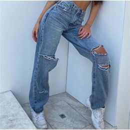 RUZU UG Stretch-Jeans Damenjeans Skinny Jeans Gerade Hose mit hoher Taille Destroyed Jeans