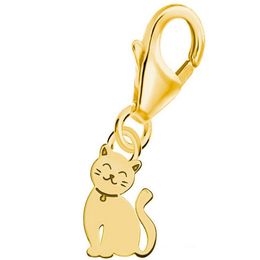 Goldene Hufeisen Charm-Einhänger Katze Charm Anhänger für Bettelarmband aus 925 Silber Vergoldet (inkl. Etui)