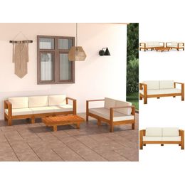 vidaXL Garten-Essgruppe 5-tlg Garten Lounge Set mit Creme Auflagen Massivholz Akazie Holz Sitz