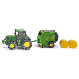 Siku Spielzeug-Landmaschine John Deere Traktor mit Ballenpresse