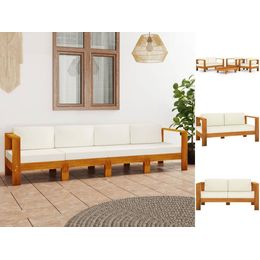 vidaXL Garten-Essgruppe 4-tlg Garten Lounge Set mit Creme Auflagen Massivholz Akazie Holz Sitz