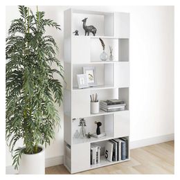 furnicato Bücherregal Raumteiler Hochglanz-Weiß 80x24x186cm Holzwerkstoff