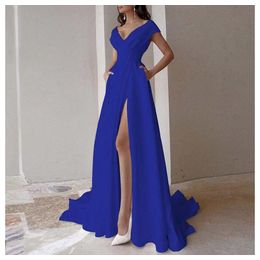 BlauWave Dirndl Damen V-Ausschnitt Langes Kleid Abendkleid Formelle Kleidung (Set