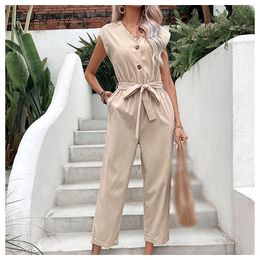 AFAZ New Trading UG Jumpsuit Sommermode Damen Overall einfarbig V-Ausschnitt