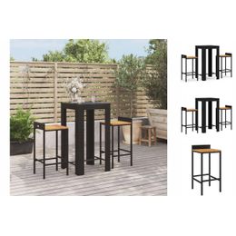 vidaXL Garten-Essgruppe 3-tlg Gartenbar-Set Schwarz Poly Rattan Massivholz Akazie