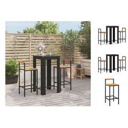 vidaXL Garten-Essgruppe 3-tlg Gartenbar-Set Schwarz Polyrattan Massivholz Akazie